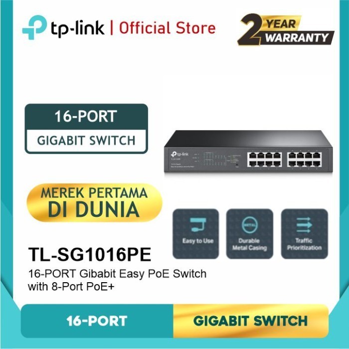 Jual TP-LINK TL-SG1016PE 16-Port Gigabit Easy Smart PoE Switch 8-Port PoE+ TPLink | Shopee Indonesia