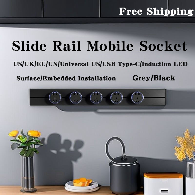 Jual Slide Rail Mobile Power Track Socket EU/Universal US/UN/US/UK/USB ...