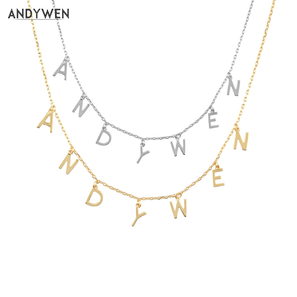 Jual ANDYWEN 925 Sterling Silver Gold Plain Letter Initial Alphabet ...
