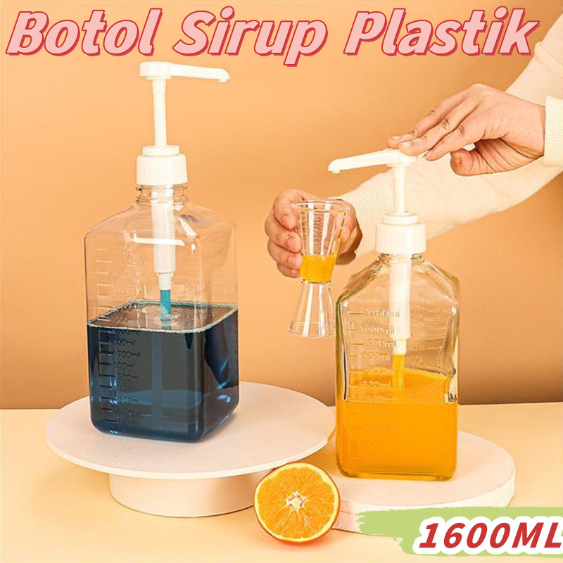 Jual Tempat Sirup Plastik 1600 ML / Pompa Sugar Botol Pump / Pompa ...