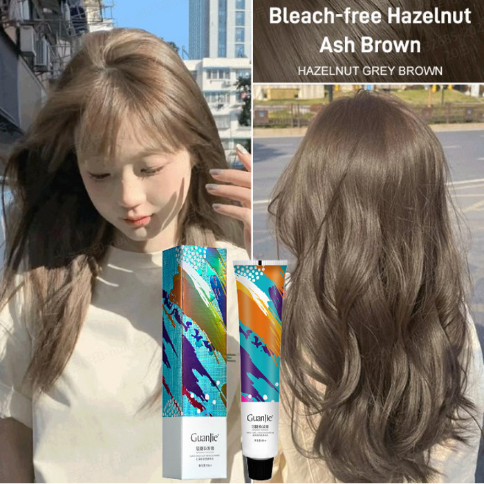 Jual 【dalam stok】No Bleach Gray Brown Hair Dye Cream Milk Tea Ash Brown ...