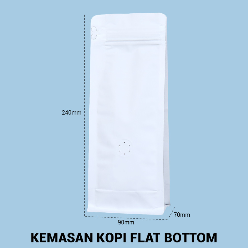 Jual Kemasan Kopi 200 - 250 Gram Putih Flat Bottom Long | Valve | Zipper | Packaging Kopi ...