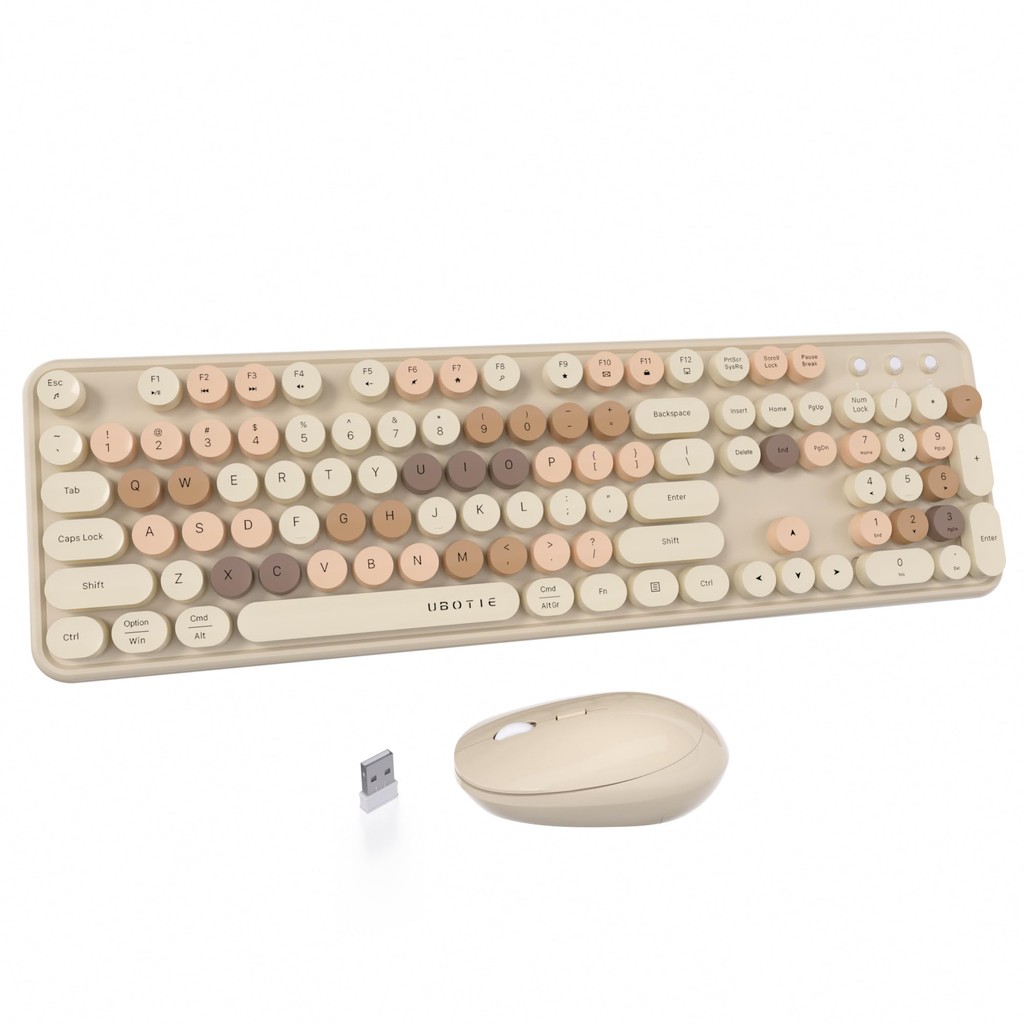 Jual Sweet Wireless Keyboard and Mouse Combo Ergonomic Round Retro ...