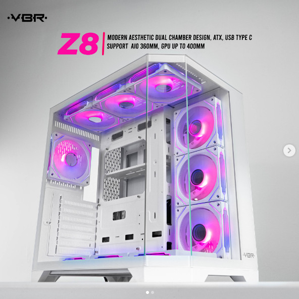 Jual VBR Z8 Modern Aesthetic Dual Chamber Black & White PC Casing ATX ...