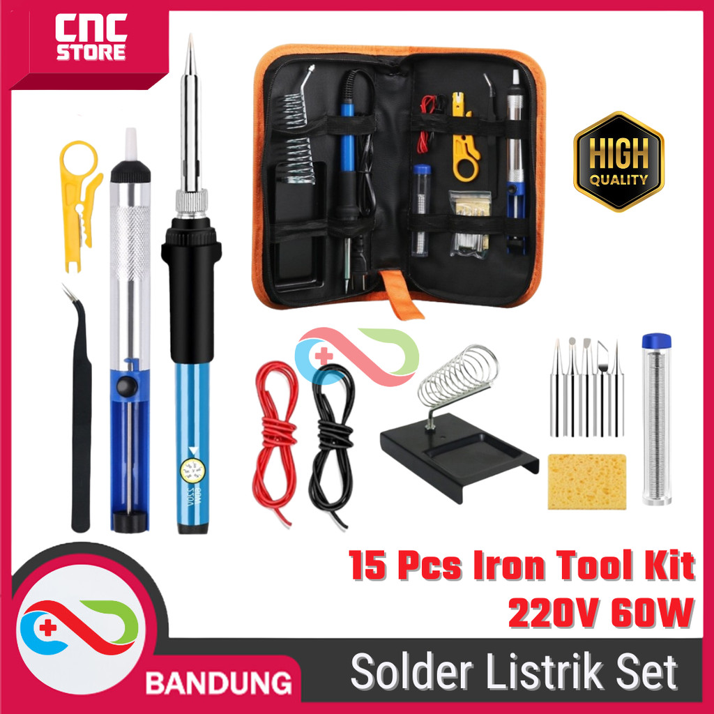 Jual Solder Listrik Set Tas 15 Pcs Lengkap Iron Tool Kit 220V 60W Solder Listrik Murah Paket ...