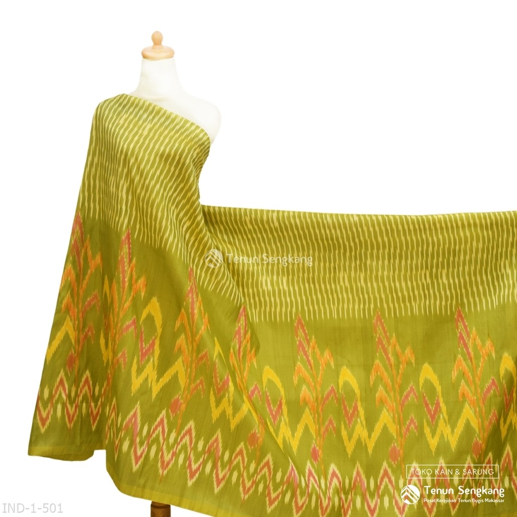 Jual Kain Tenun Ikat Sutra Bugis Makassar Hijau Olive - Tenun Sengkang IND-1-501 (Harga per 0,5 ...