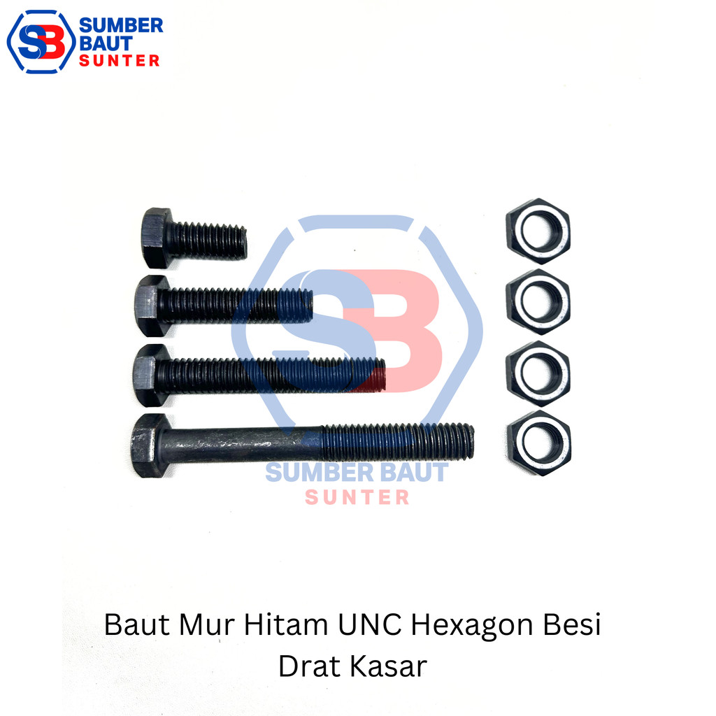Jual 5/8" x 1 1/2" Baut Mur Hexagon Besi Hitam UNC Kunci 24 Drat Kasar ...