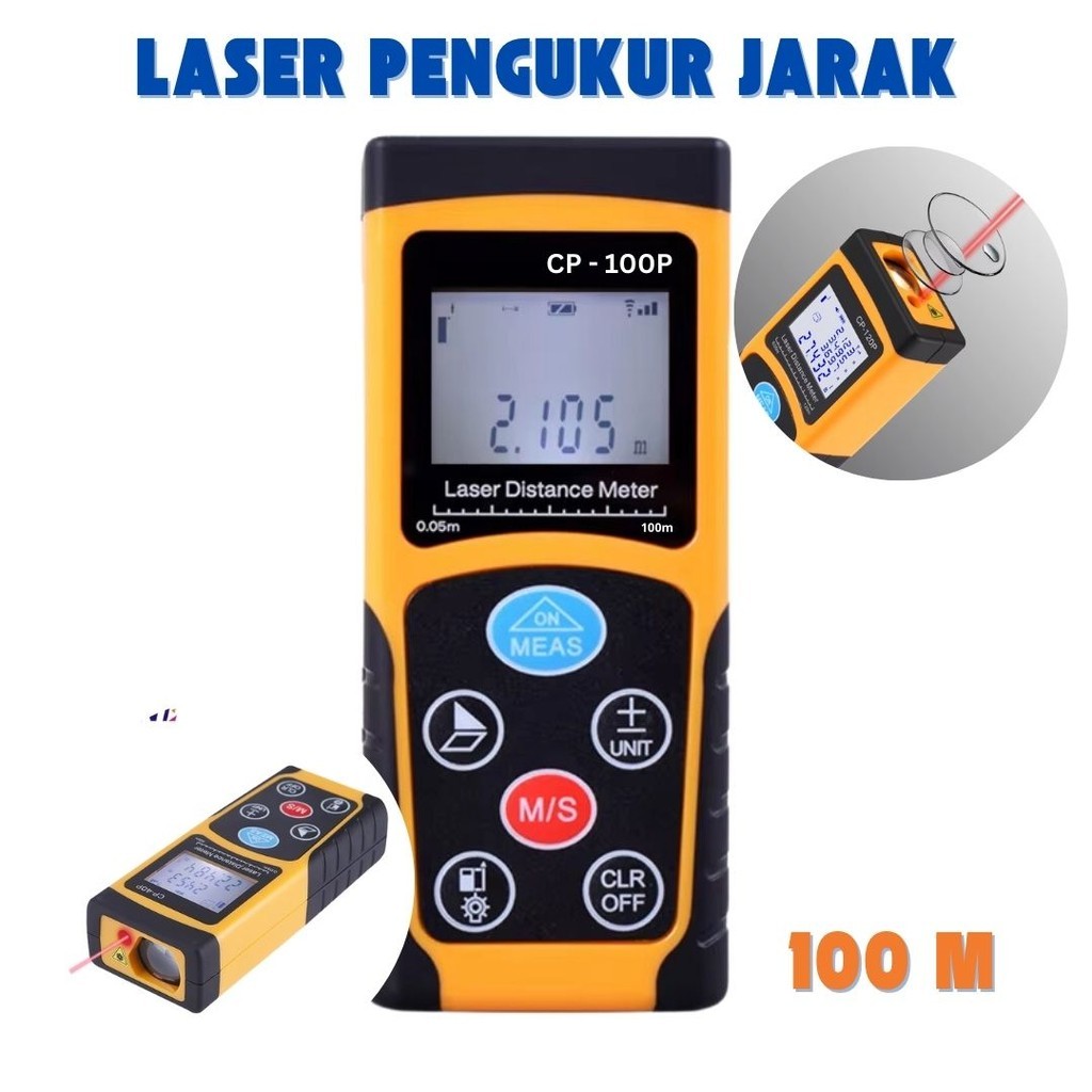 Jual Meteran Laser 100m Alat Ukur Jarak Multifungsi Distance Meter LCD CP-100 Penggaris ...