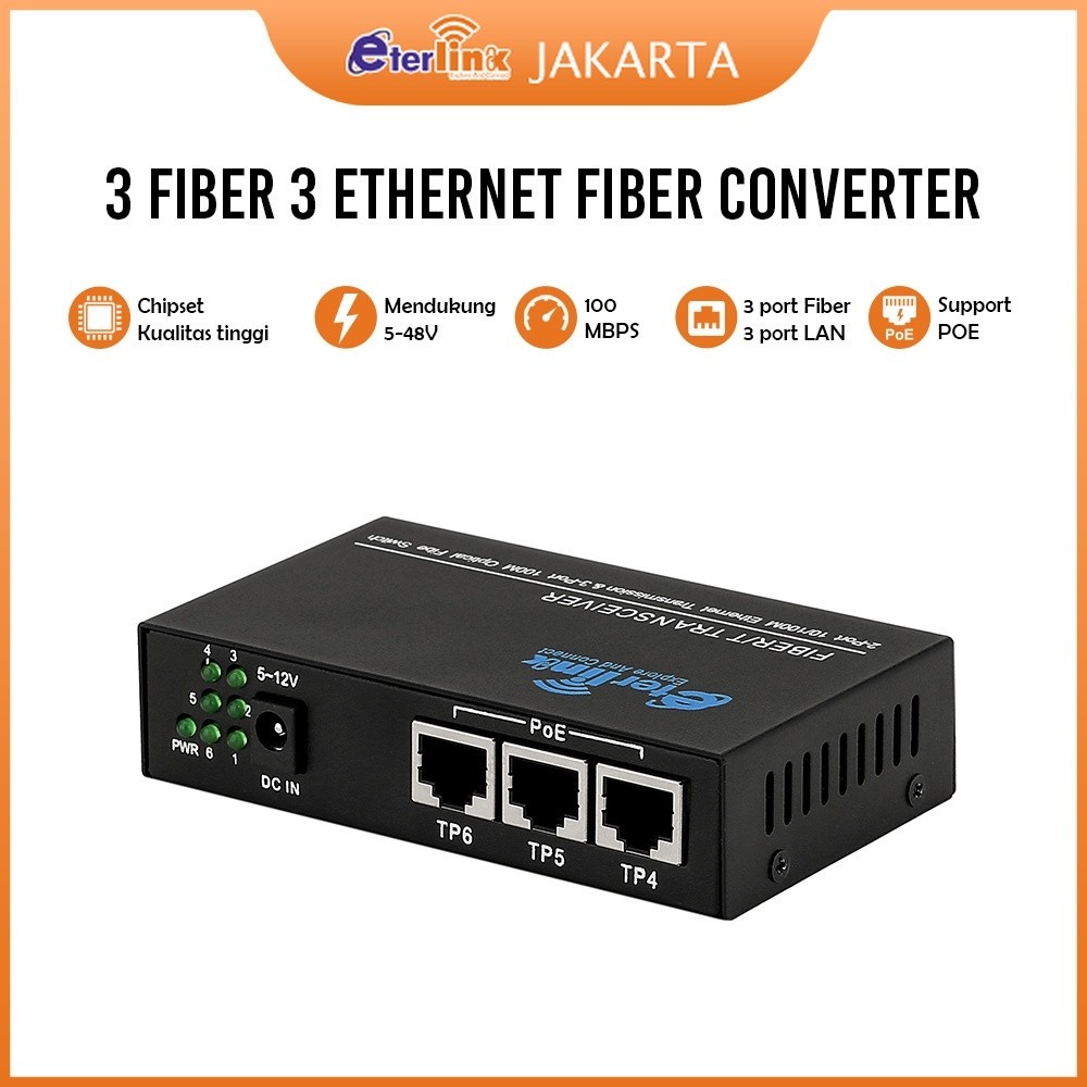 Jual [Bisa Bayar Ditempat] 3FO 3LAN 3F3E 10/100M Reverse POE Media Converter SAJA TANPA ADAPTOR ...