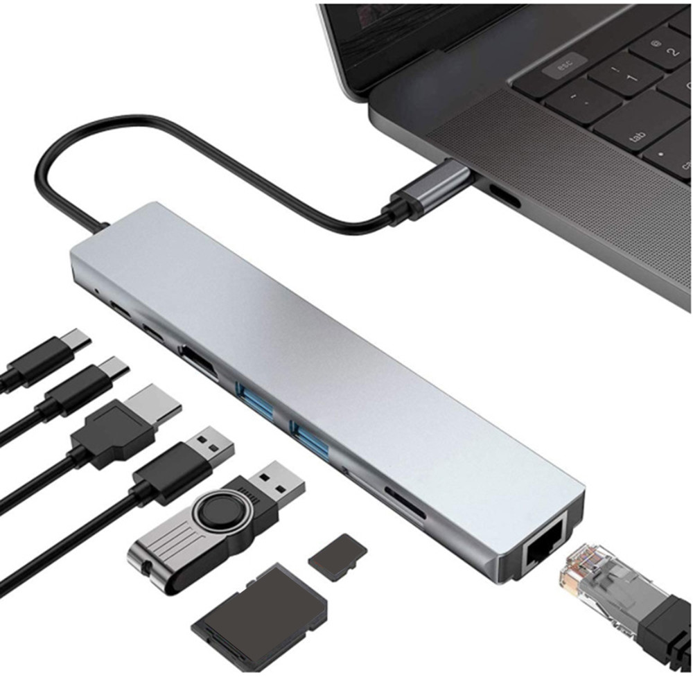 Jual Multifunction 8-in-1 Type C Hub 100M Ethernet Hub Dock USB C Hub ...