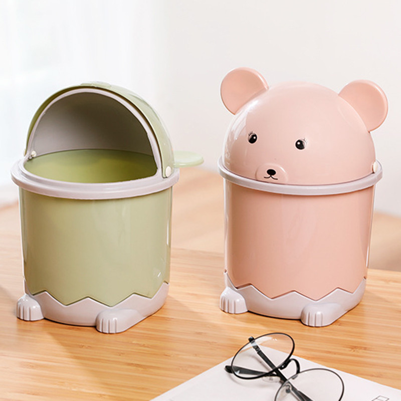 Jual Desktop Trash Can Mini Cute Plastic Panda Flip-top Paper Basket ...