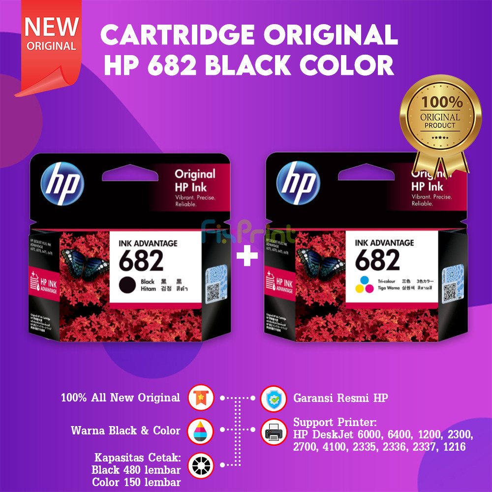 Jual FixPrint Cartridge Tinta HP 682 Black Color Original Printer ...