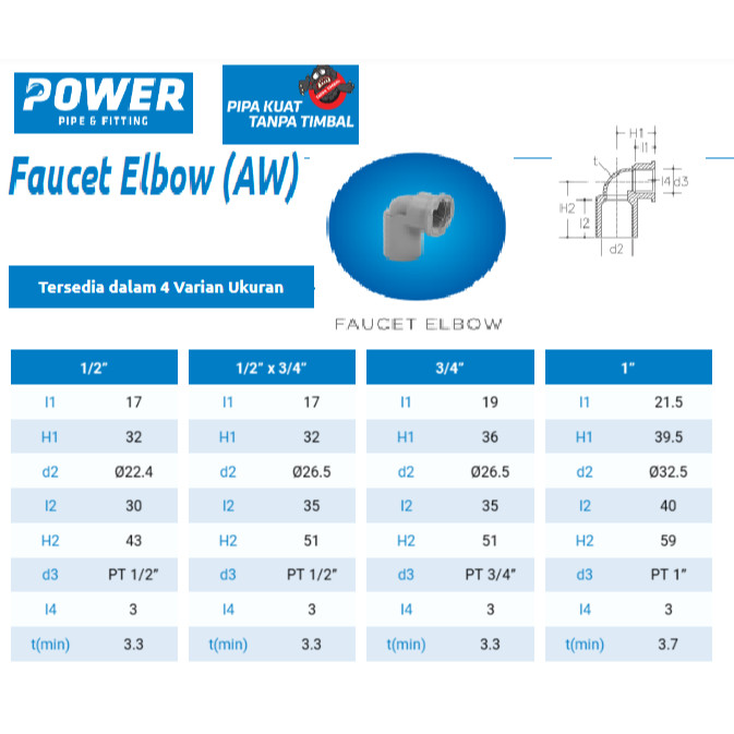 Jual ELBOW EL KNE KNEE DRAT FAUCET ELBOW PIPA PVC POWER TEBAL (AW ...