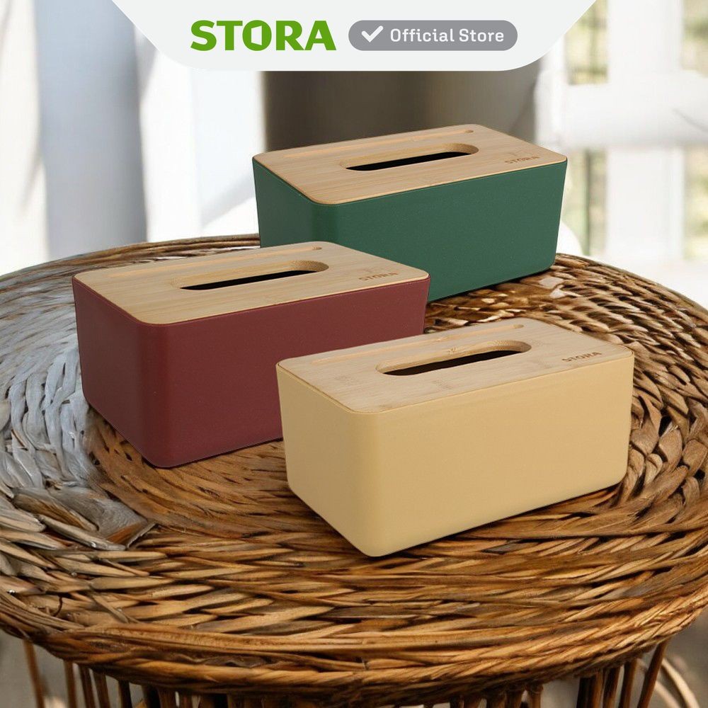 Jual Stora 21X13X9.8 cm Kotak Tisu Dengan Tutup Bambu Tissue Box Holder ...