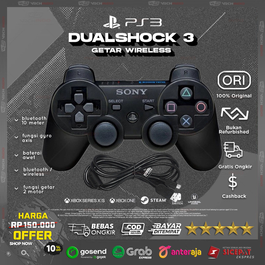 Jual Gamepad Wireless Stick PS3 Original Premium Non BOX With USB ...