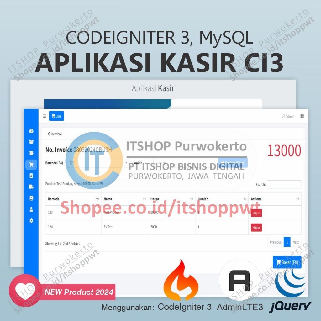 Jual Source Code Aplikasi Web Kasir menggunakan Codeigniter 3 Standar dengan Jquery Ajax ...