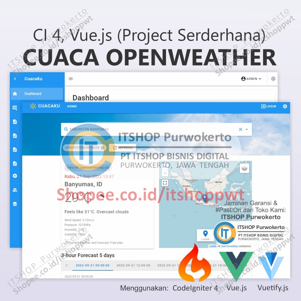 Jual Aplikasi Web Cuaca Indonesia menggunakan CodeIgniter 4 Vue.js | Shopee Indonesia