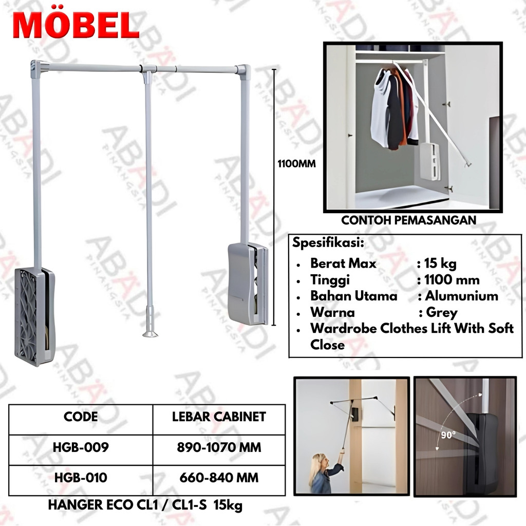 Jual Hanger Baju Tarik ECOWARE Pulldown Wardrobe Lifter Dalam Lemari ...