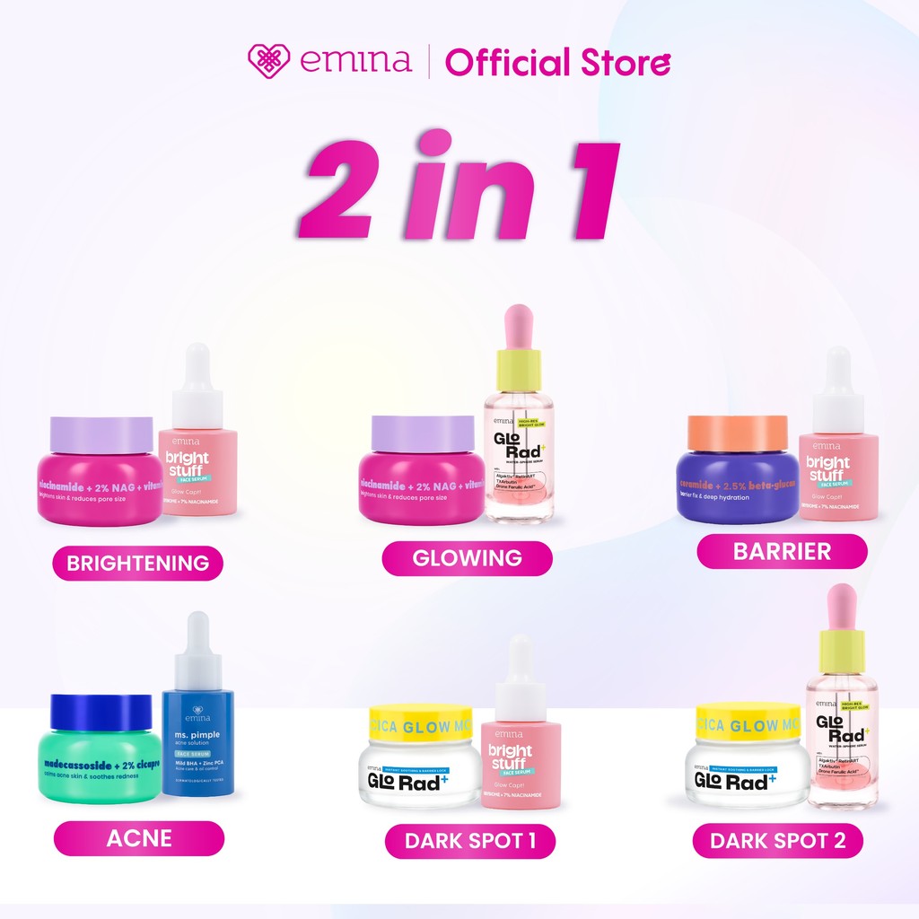 Jual Emina 2 pcs Skincare Paket Moisturizer + Serum - Brightening ...