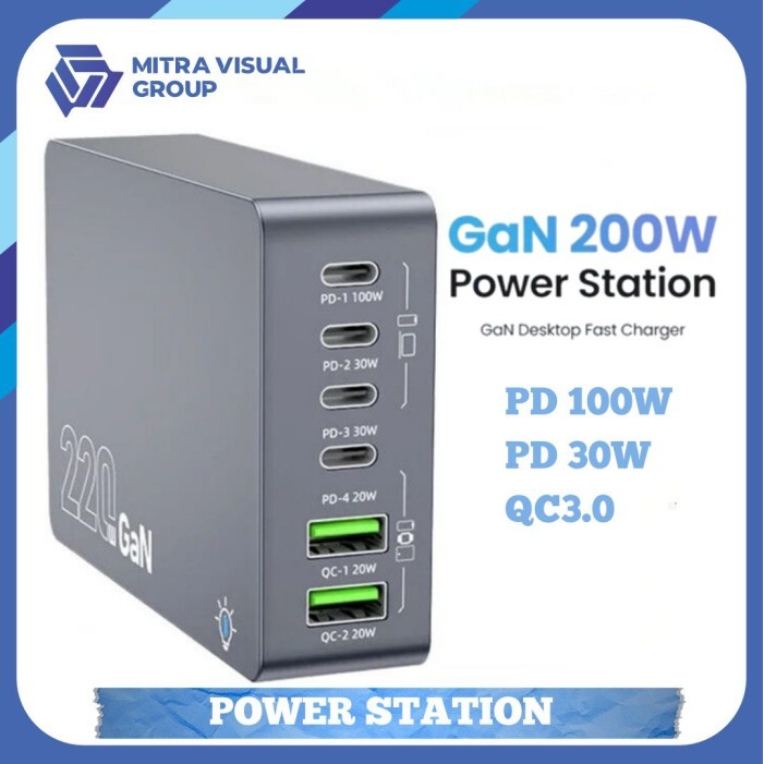 Jual 220W GAN Multi USB Charger QC30 Type C PD 100W Fast Charging ...