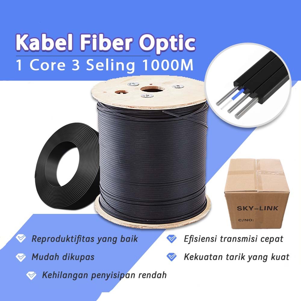 Jual Kabel Fiber Optic Dropcore 1000M 1 Core 3 Seling FTTH Drop Wire DW ...