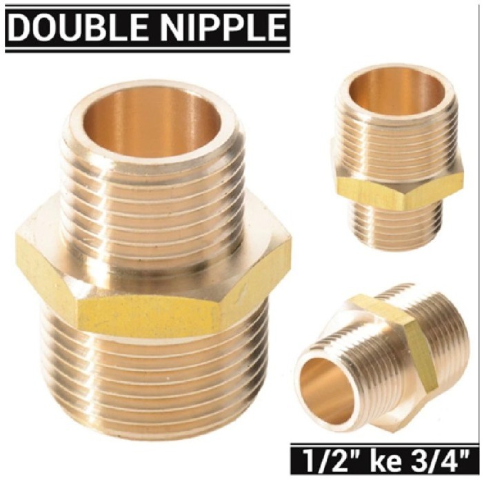Jual Double nepel reducer 3/4 x 1/2 sok pipa drat luar bahan kuningan double nepel kuningan 1/2 ...