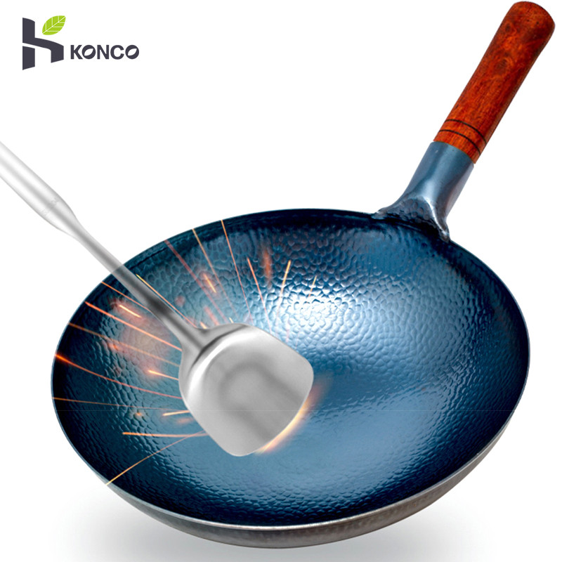 Jual 32/34/38cm Iron Wok Traditional Handmade Iron Pot Wooden Handle ...