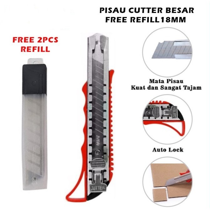 Jual Pisau Cutter Besar Free Refill 18mm Kater Pemotong Kertas Super ...