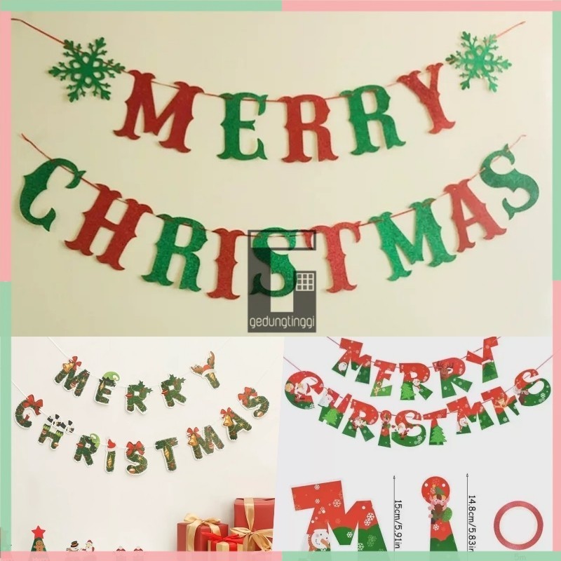 Jual Banner Natal DIY Tulisan Merry Christmas - Hiasan Bunting Flag 3M ...