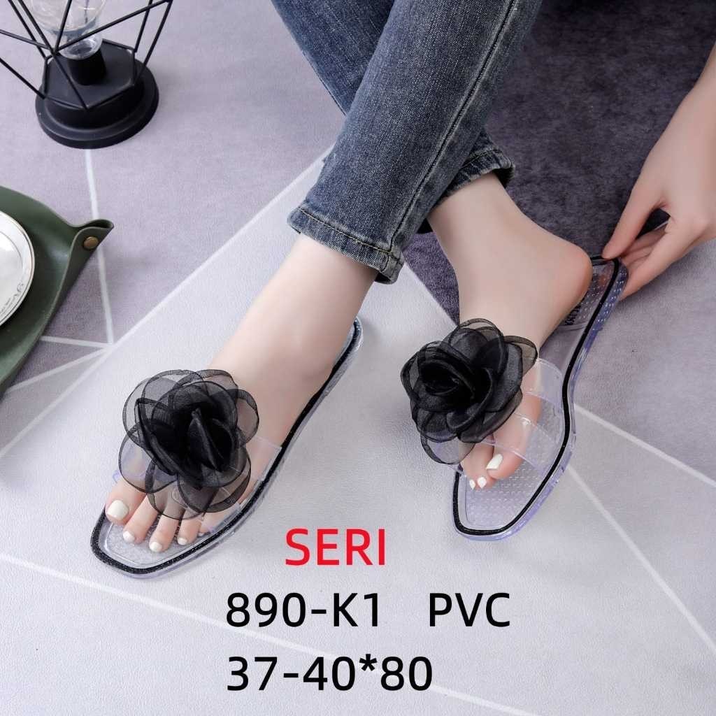 Jual Sandal Kaca Bunga Transparant Wanita Sandal Bahan Jelly PCU Teplek ...