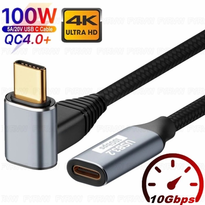 Jual Extension Cable Type C L Shape Male To Female USB 3.2 100 W ...