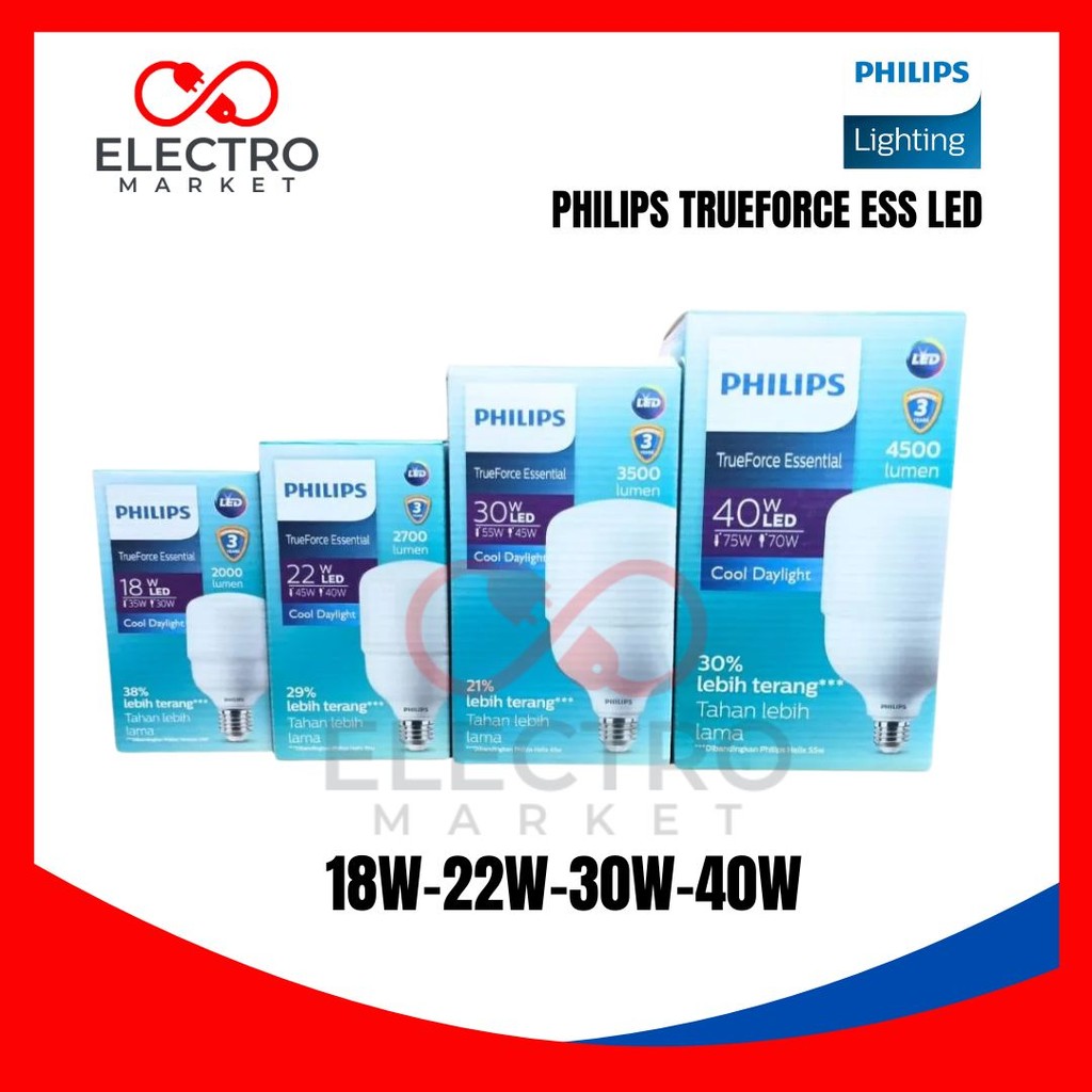 Jual PHILIPS Tforce TrueForce ESSENTIAL LED 18W 22W 30W 40W Watt E27 6500K Cool Daylight ...