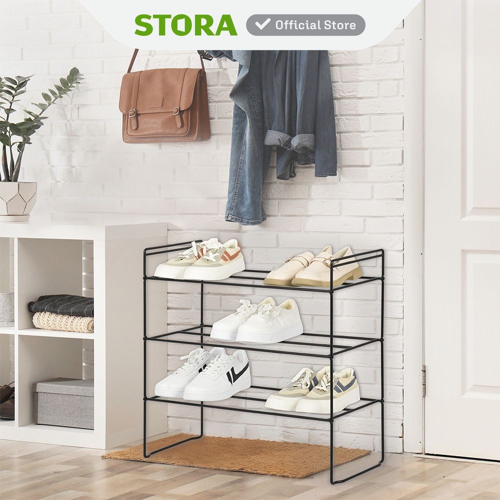 Jual Stora 64X25.5X59 cm Rak Sepatu 3 Tingkat - Hitam Shoe Rack ...