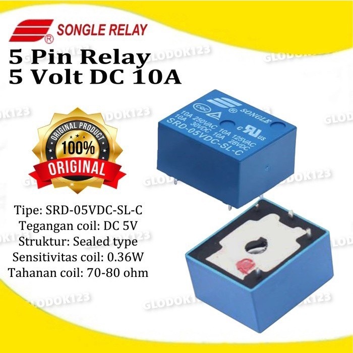 Jual Relay PCB Songle DC 5V 5 Pin Kaki SRD-5VDC-SL-C T73 Arduino Original - 5pc | Shopee Indonesia