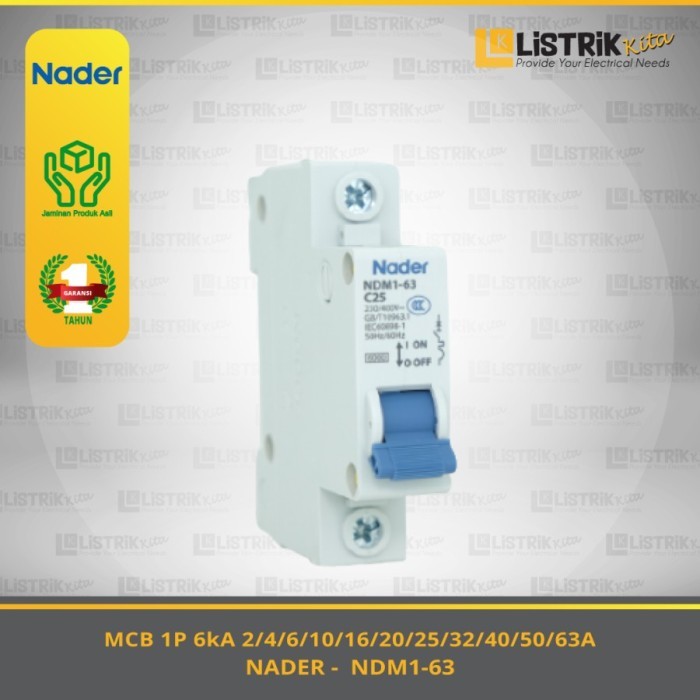 Jual MCB 1P 6kA NADER 2/4/6/10/16/20/25/32/40/50/63A NDM1-63 SNI IEC60898 | Shopee Indonesia
