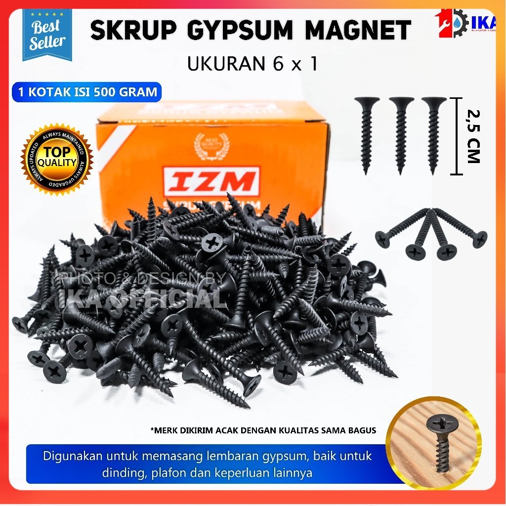 Jual SEKRUP GYPSUM 6 x 1 - SKRUP DRYWALL - BAUT GIPSUM HITAM | Shopee Indonesia