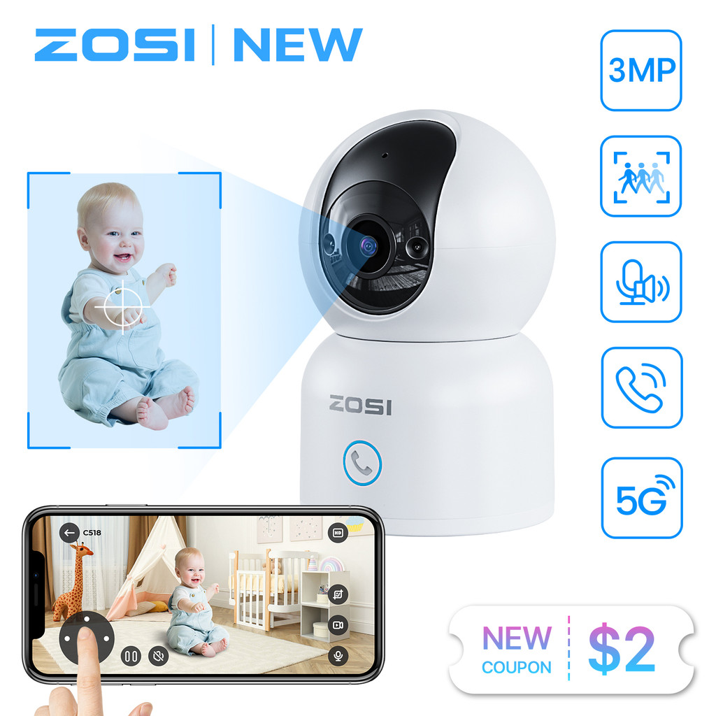 Jual ZOSI C518 Indoor Pan/Tilt Smart Security IP Camera 2K 360° Baby ...