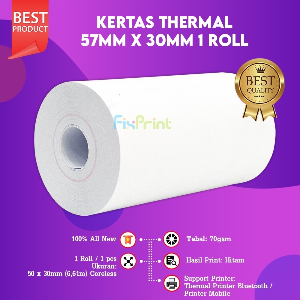 Jual FixPrint FixPrint Kertas Thermal Ukuran 57 mm x 30 mm untuk ...