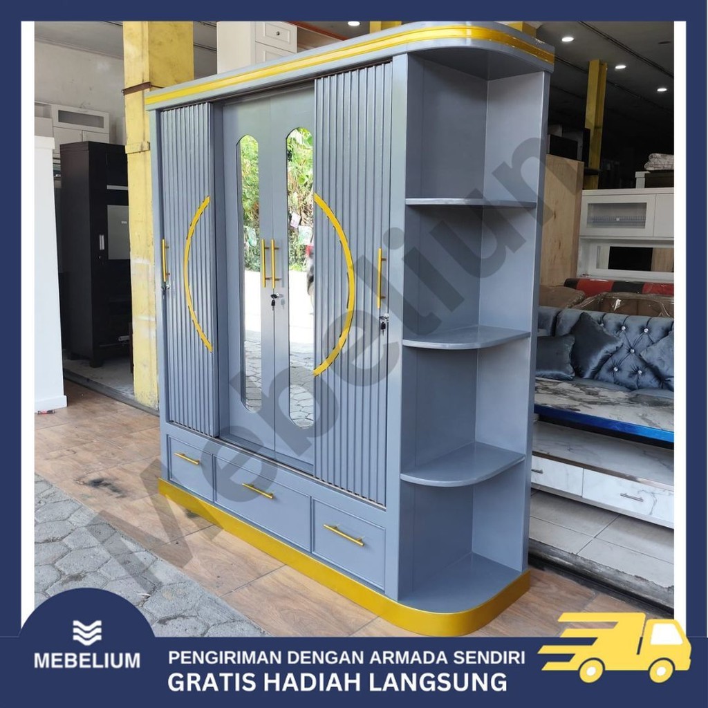 Jual [Luxury] Lemari Pakaian Scandinavian 4 Pintu Abu Gold / Lemari ...