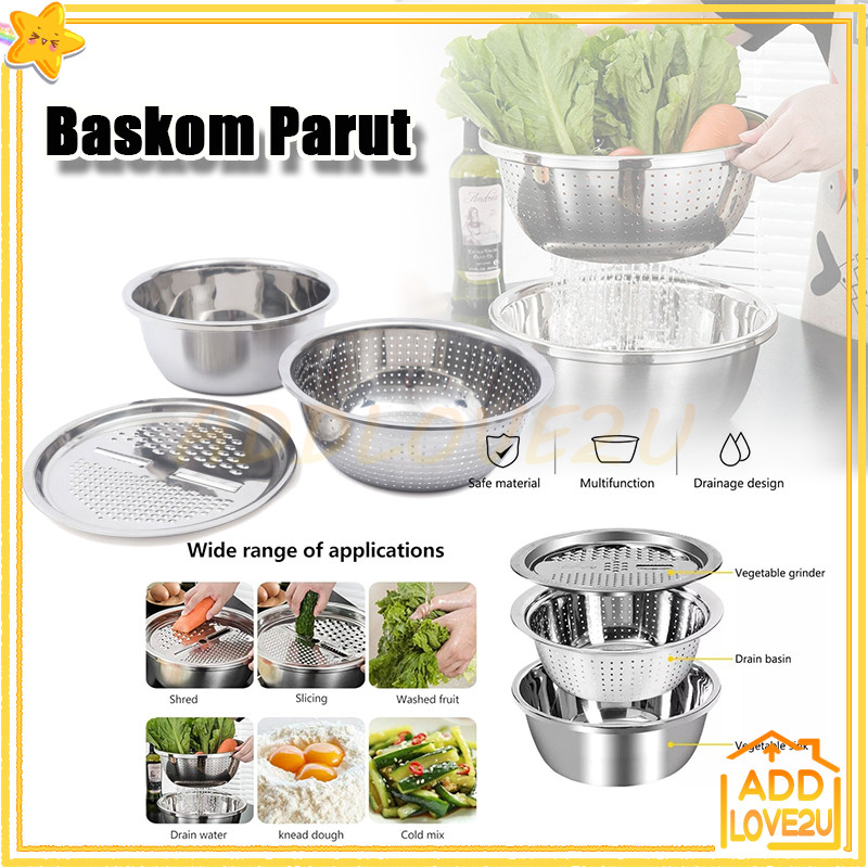 Jual Baskom Parut Stainless/Baskom parutan sayur 3 in 1 baskom/Baskom ...