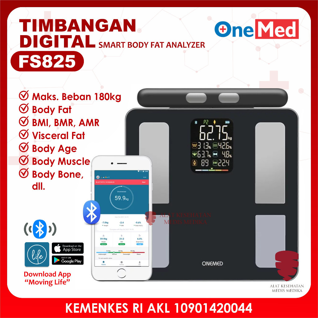 Jual Timbangan Digital Onemed 825 BMI Android iOS Berat Badan Kadar ...
