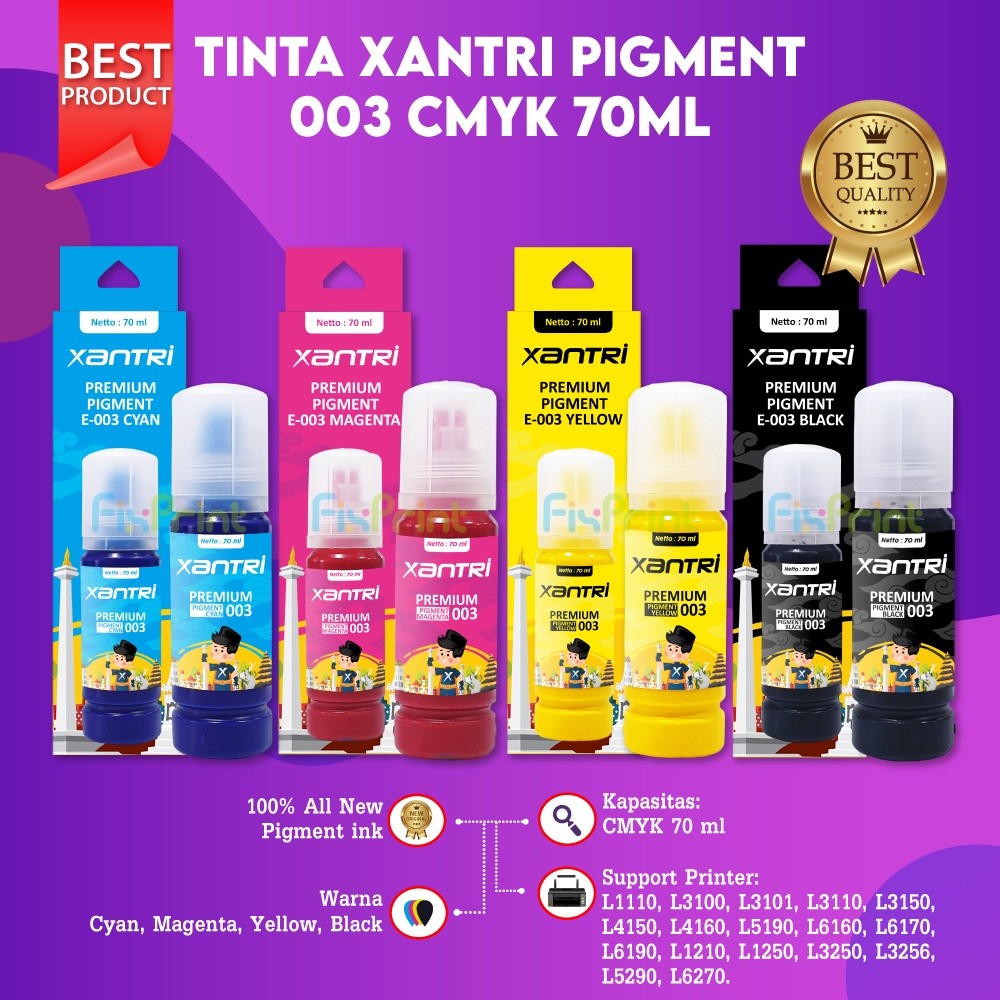 Jual Tinta Pigment Epson 003 Pengganti Refill Ori Printer L1110 L3100 ...