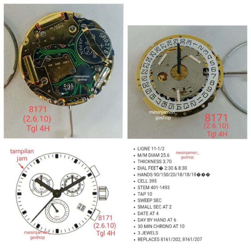 Jual mesin jam 8171 9231 9238 chrono sun moon original | Shopee Indonesia