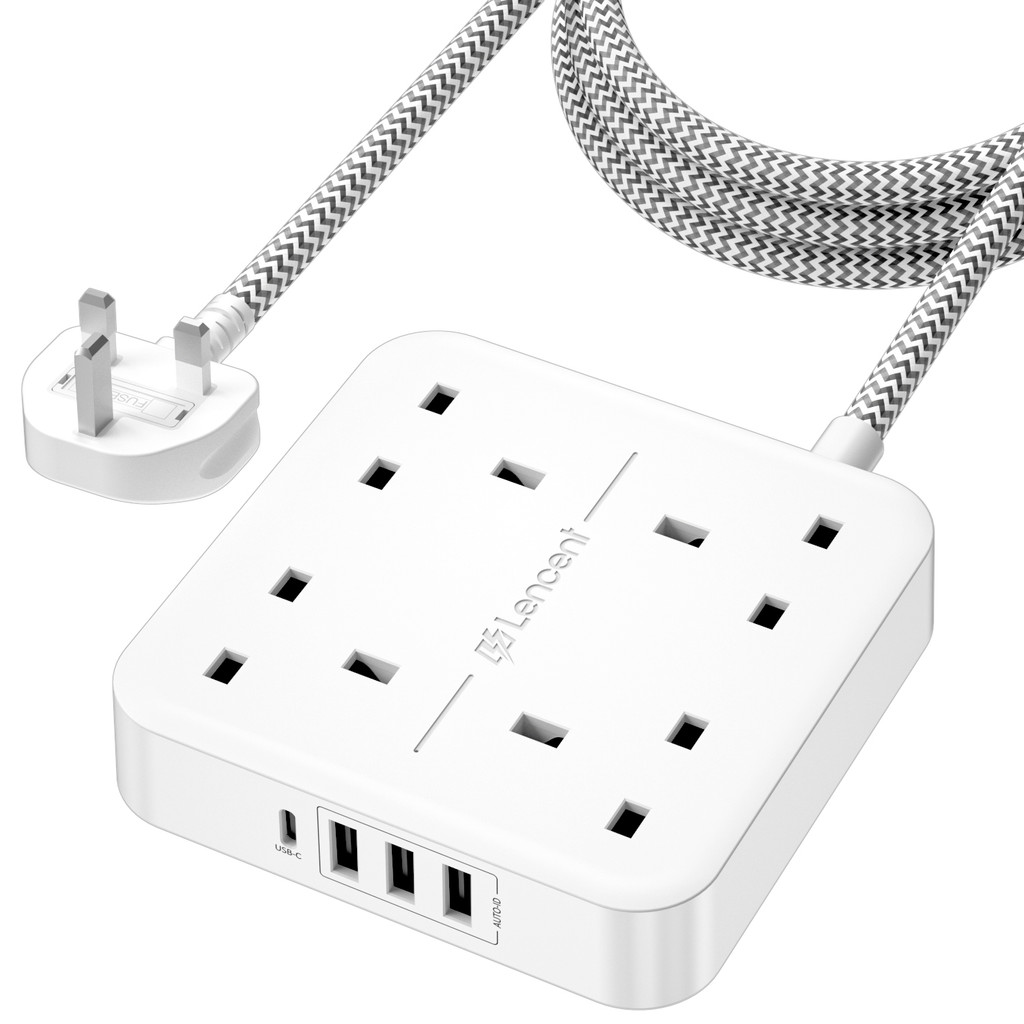 Jual LENCENT Power Strip with 4 AC Outlets 3 USB 1 Type C Multi Power ...