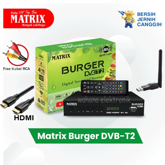 Jual Receiver Tv Set Top Box Matrix Garuda DVB T2 Digital Original Garansi - Burger, RCA ...