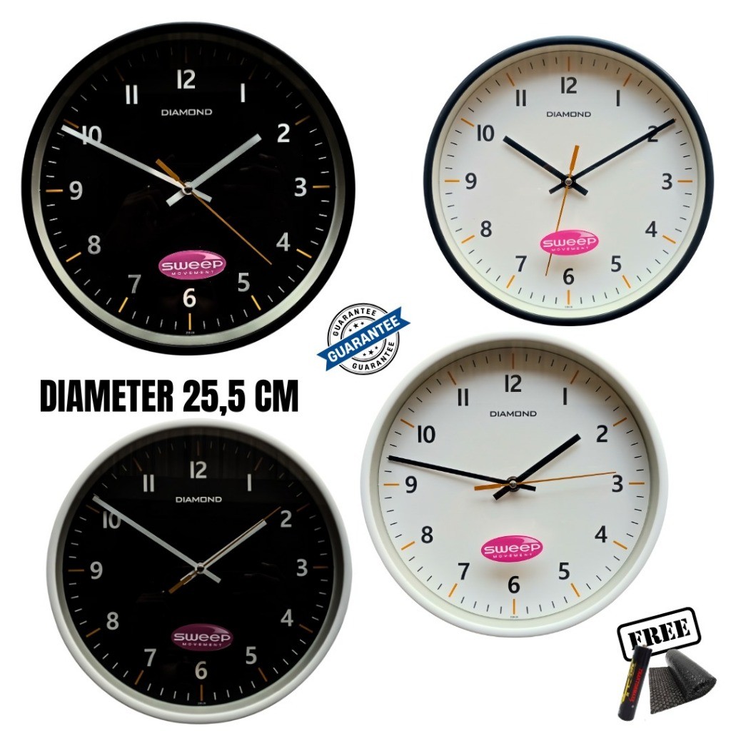 Jual Jam Dinding Diamond 2502 Putih Hitam Aesthetic Mesin Quartz Sweep ...