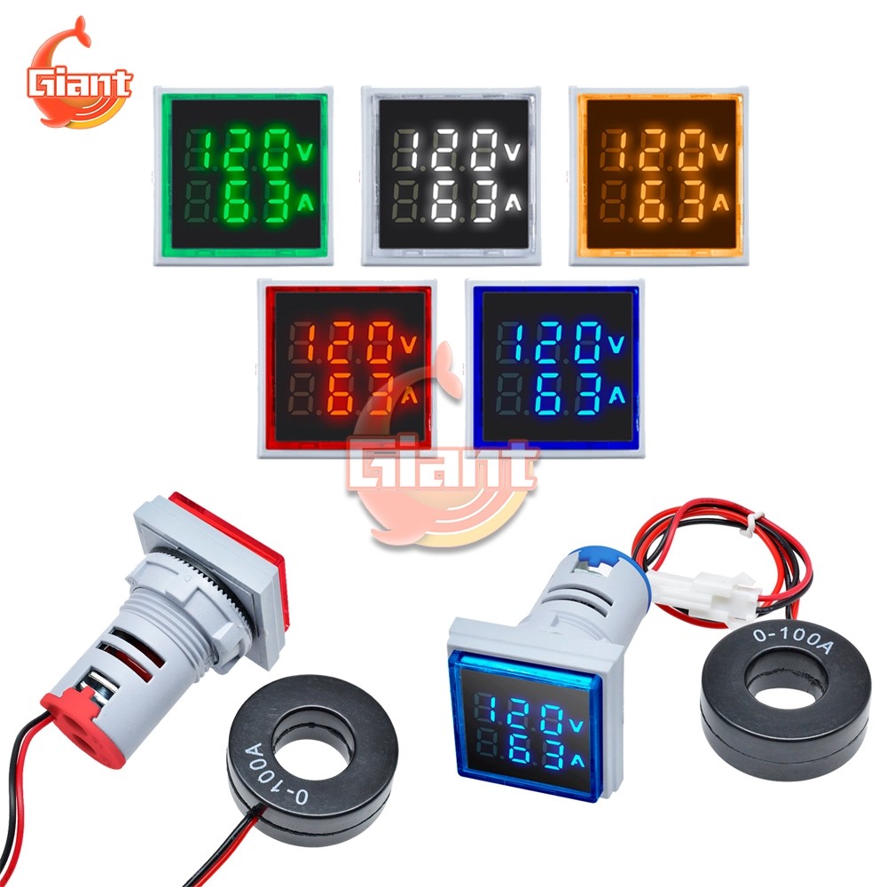 Jual AC 60-500V Square LED Digital Dual Voltmeter Ammeter 22mm Voltage Current Meter Voltage ...