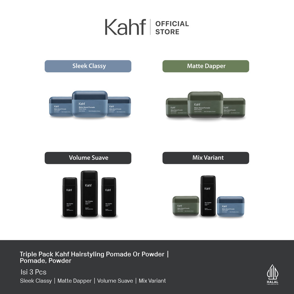 Jual KAHF Triple Pack Kahf Hairstyling Pomade or Powder X [ 3 PCS ...