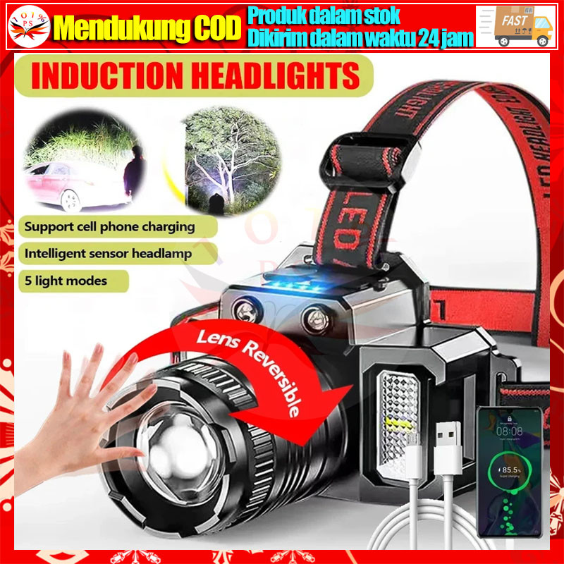 Jual Lampu Kepala LED Tahan Air Headlamp F-T51 Induksi Sensor Gerak Zoom Rotating Super Terang ...
