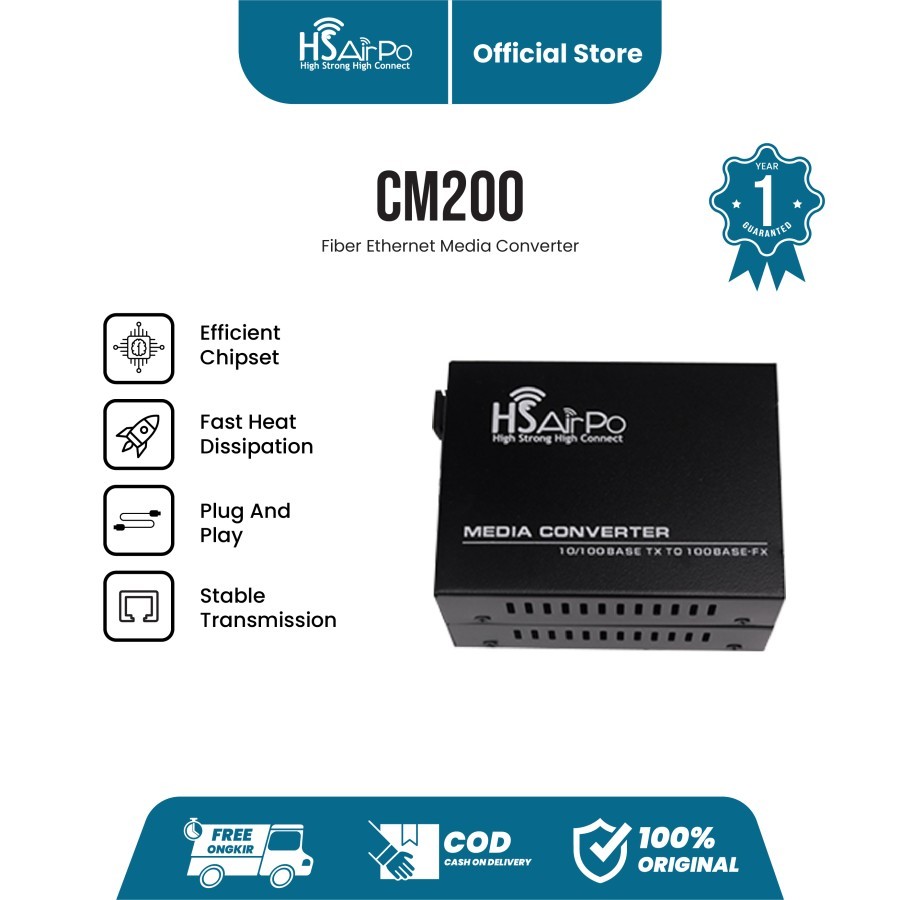 Jual HSAirPo CM200 1 Fo 1 Lan Media Converter Fiber Optik 1Fo 1Lan HS ...